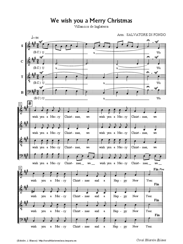 We Wish You A Merry Christmas (Partitura) 4 Voices | PDF