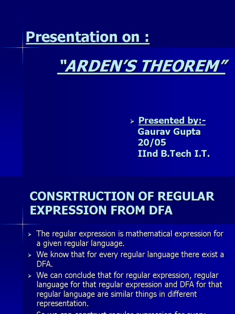 Arden S Theorem Tafl | PDF | Theory Of Computation | Syntax (Logic)