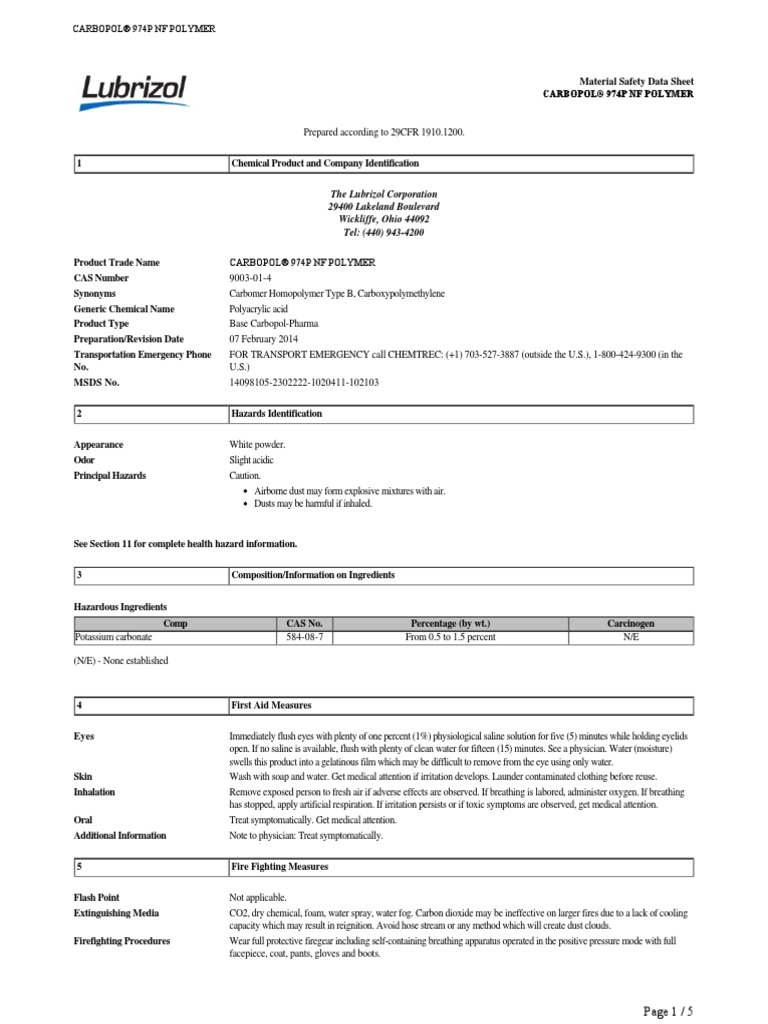 Carbopol - Varnostni List PDF | PDF | Toxicity | Explosive Material