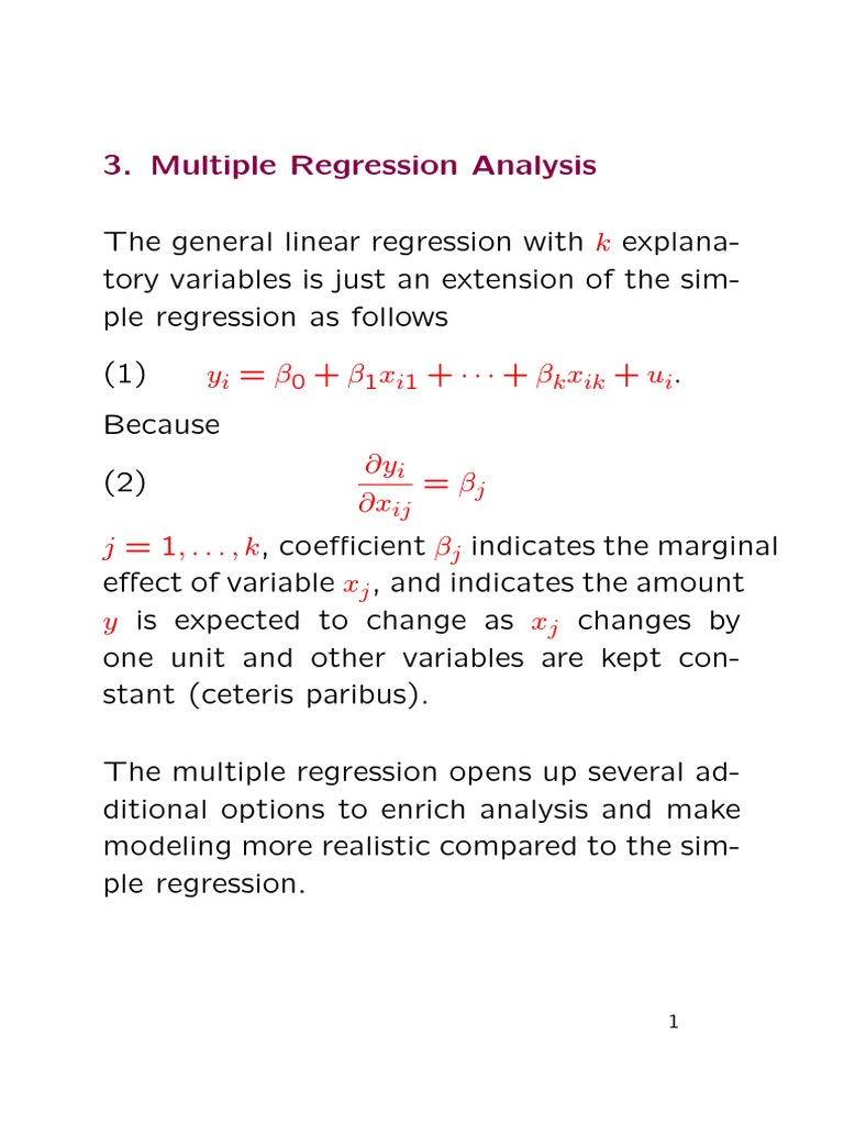 Multiple Regression Analysis: I 0 1 I1 K Ik I | PDF | Ordinary Least ...