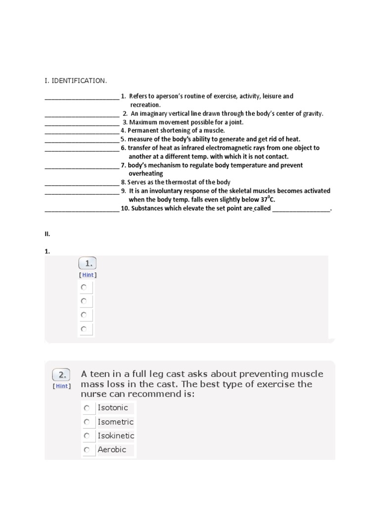 Quiz Safety Activity Mobility | PDF | Anatomical Terms Of Motion | Fever