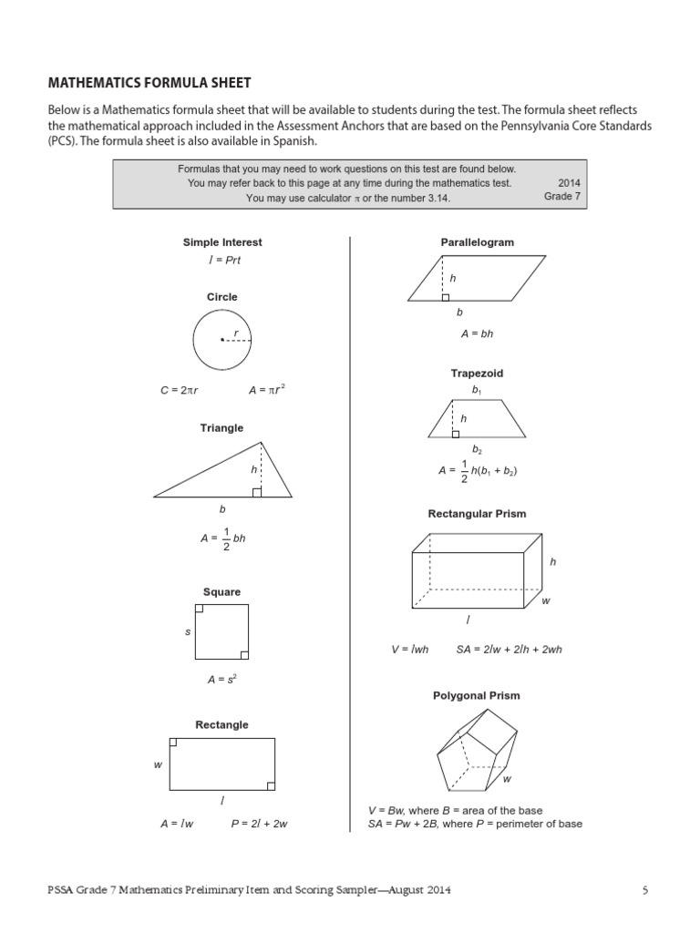 7th Grade Math Formula Sheet | PDF | Teaching Methods & Materials