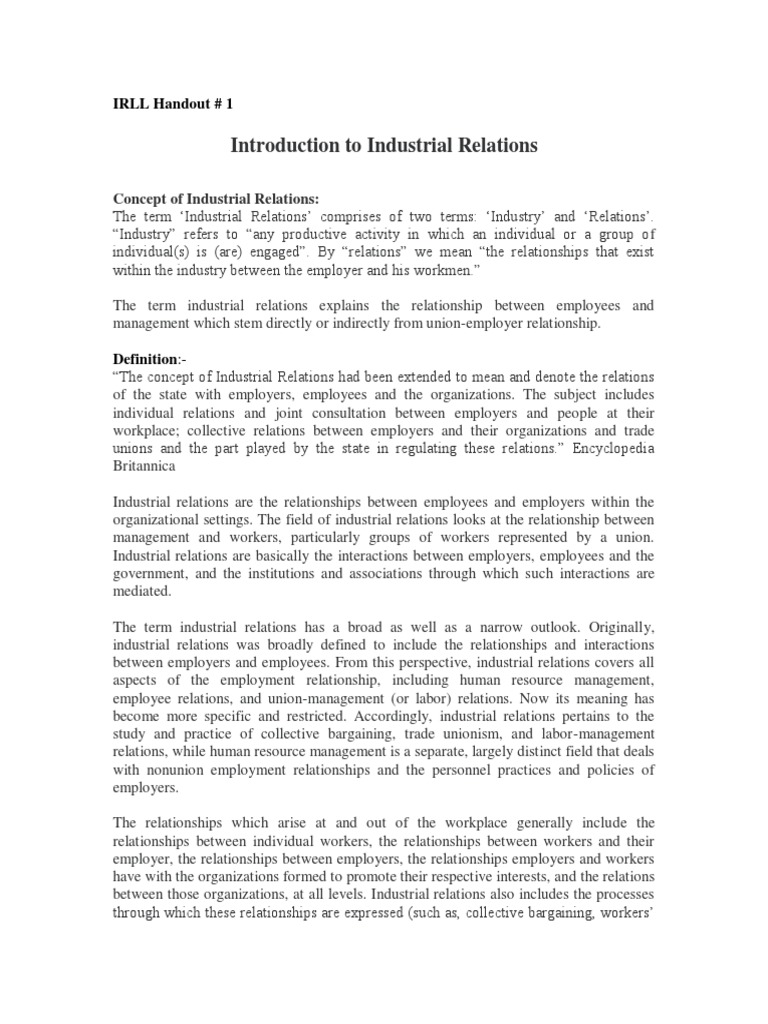 IRLL Handout # 1 PDF | PDF | Industrial Relations | Employment