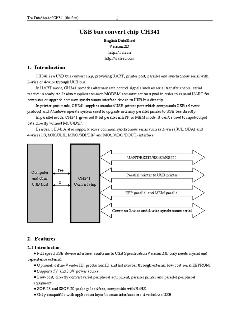 DataSheet of CH341 | Usb | Input/Output