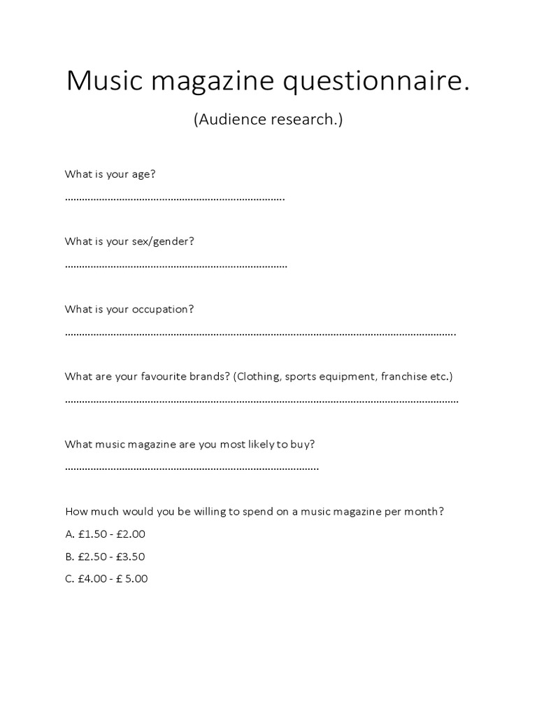 Music Magazine Questionnaire | PDF | Social Science