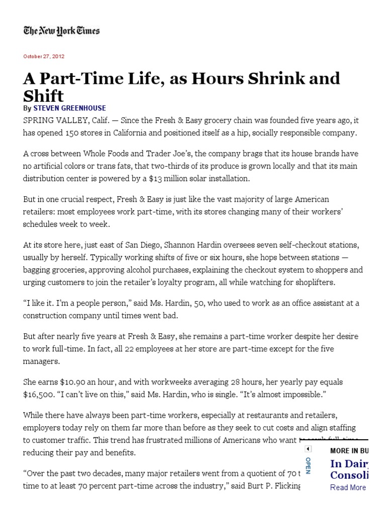 A Part Time Life, As Hours Shrink and Shift For American Workers | PDF ...