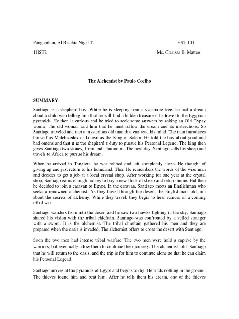 Summary of The Alchemist by Coelho | PDF