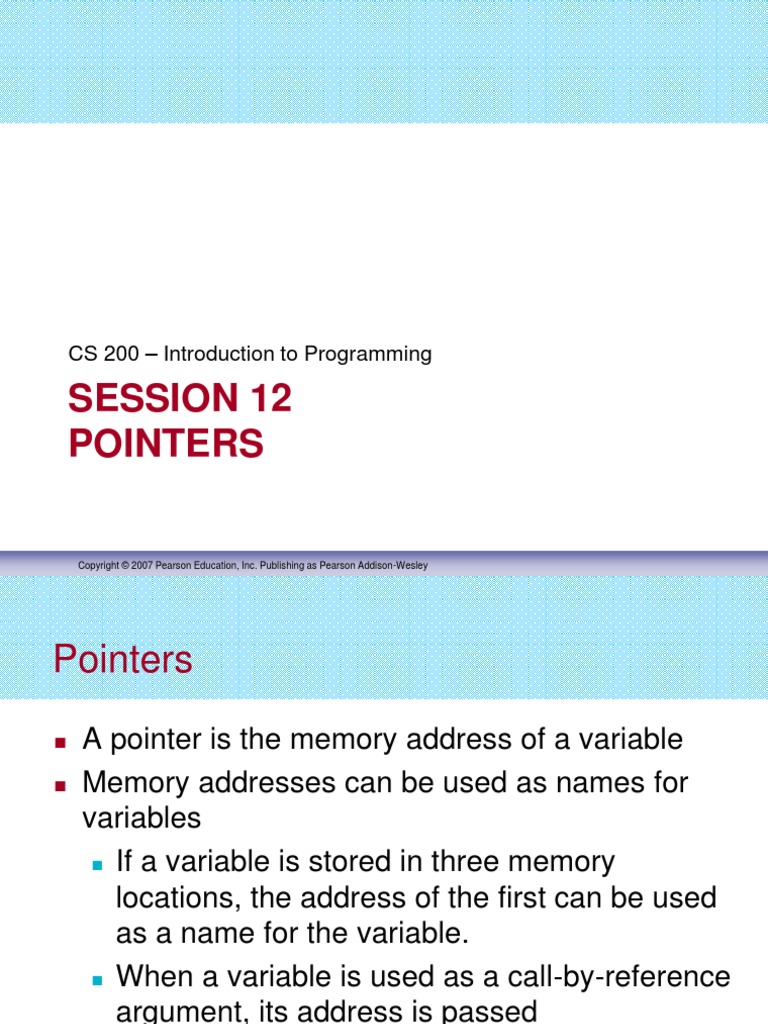 Session 12 Pointers: CS 200 - Introduction To Programming | PDF | Pointer (Computer Programming ...