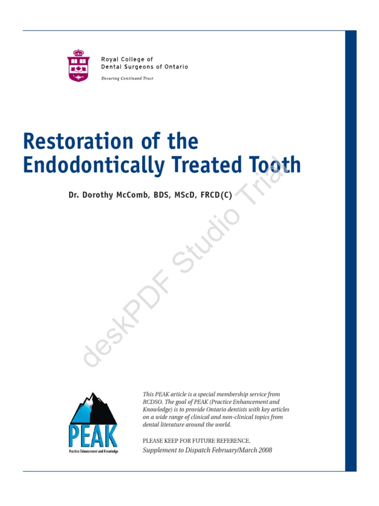 PEAK Restoration of The Endodontically Treated Tooth PDF | PDF | Dental ...