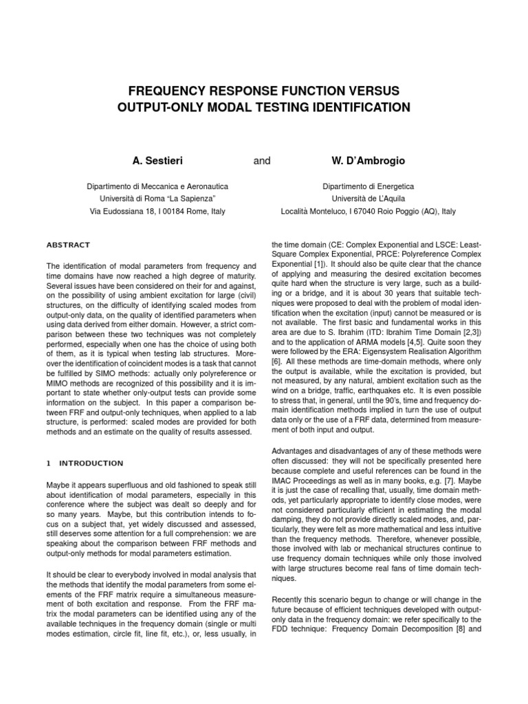 Frequency Response Function Versus Output-Only Modal Testing ...