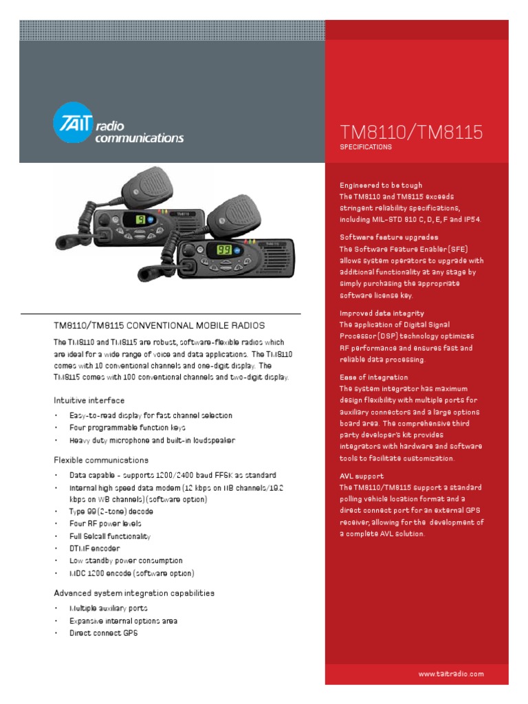 Tait Specifications TM8110-15 v2 PDF | PDF | Very High Frequency ...