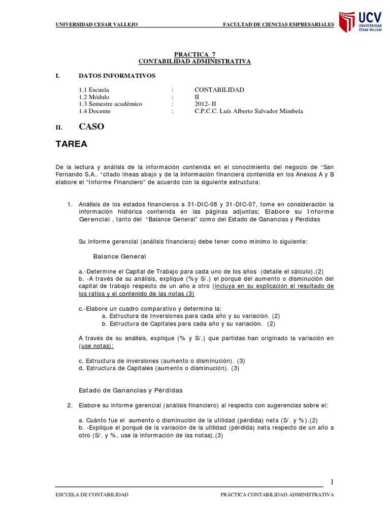 UCV - Practica 7 - Contab Adm - 2012 - II - 16SET12 PDF | PDF | Contabilidad financiera ...