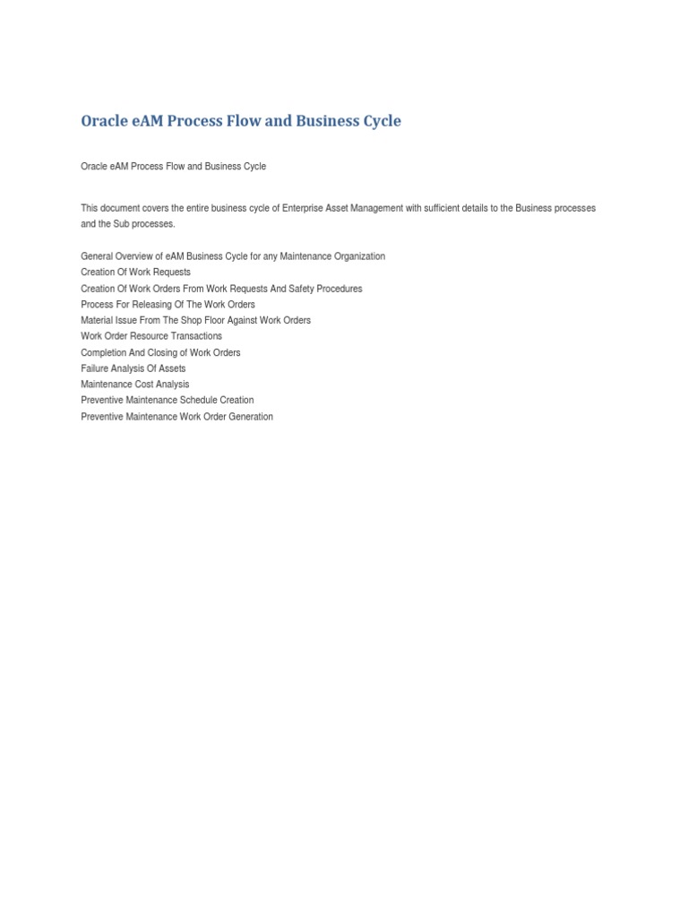 Oracle EAM Process Flow and Business Cycle | PDF | Business Process ...