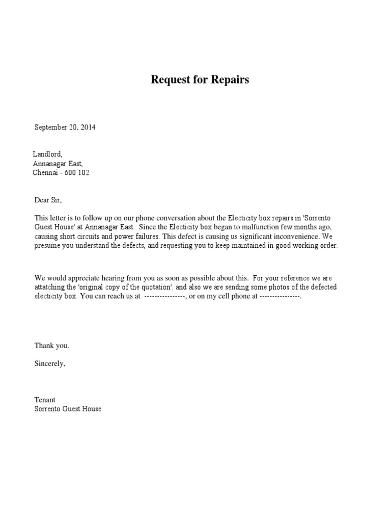 Repairs Letter PDF | PDF