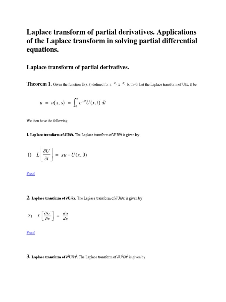 Laplace Transform of Partial Derivatives | PDF | Laplace Transform ...