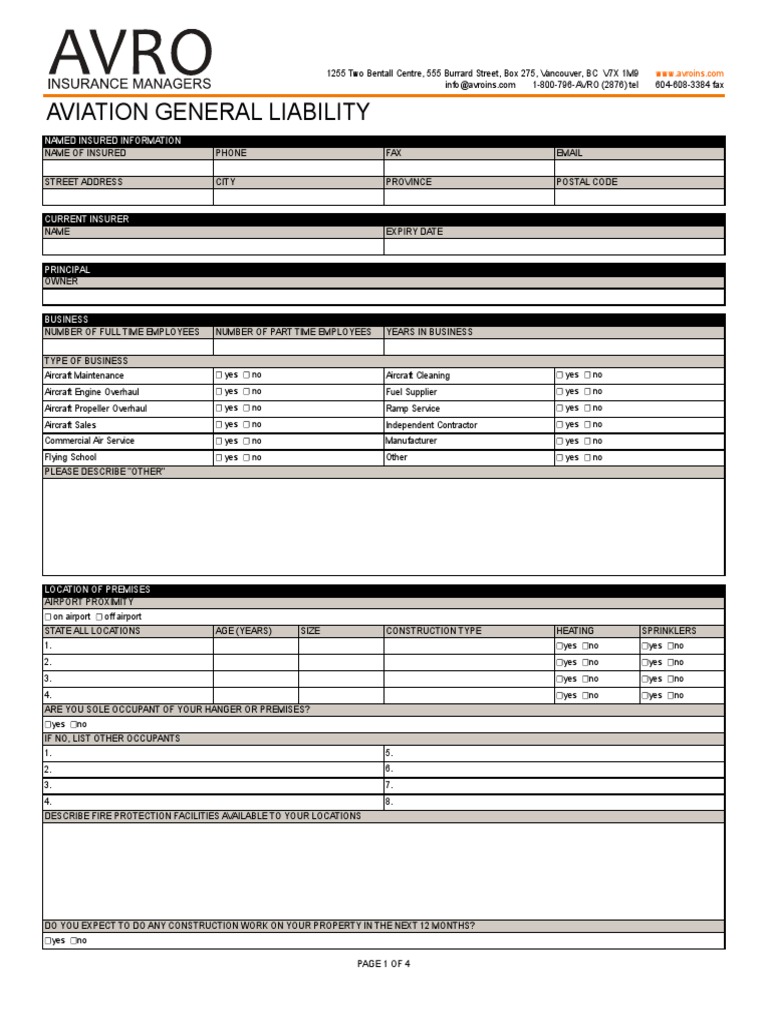 Aviation General Liability | PDF | Aircraft | Insurance