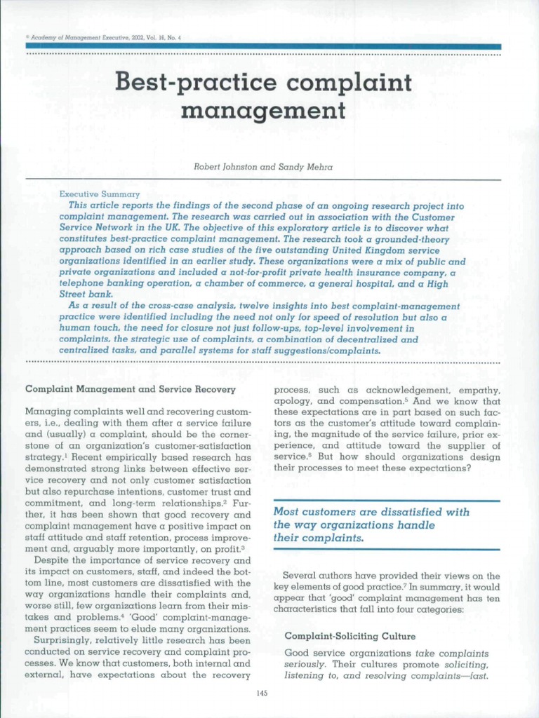 Best-Practice Complaint Management | Download Free PDF | Employee ...