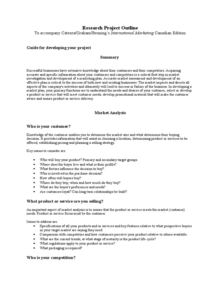 Research Project Outline: To Accompany Cateora/Graham/Bruning's ...