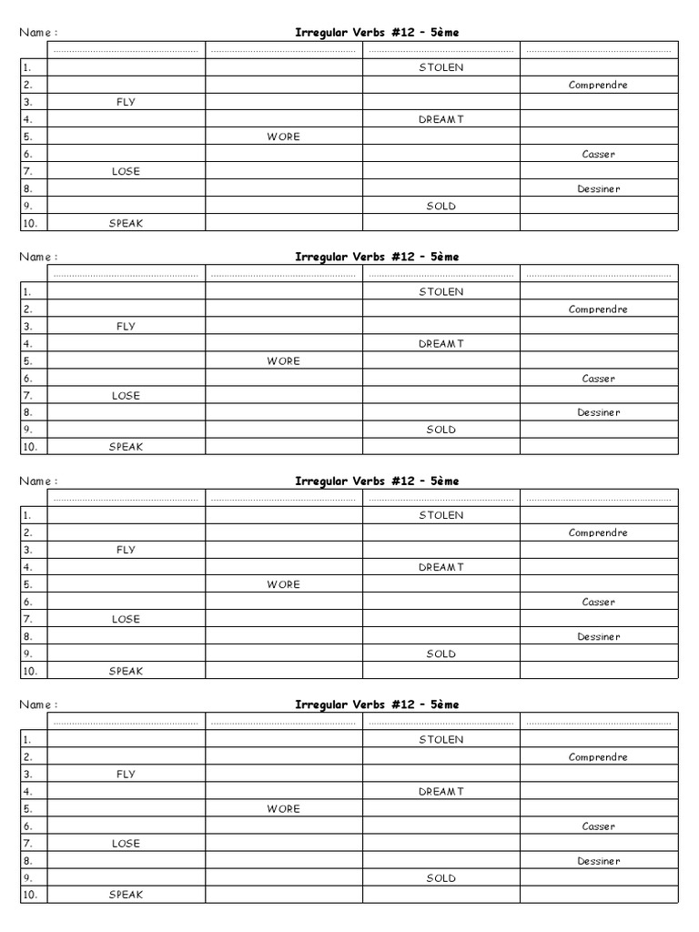 Irregular Verbs List for 5th Grade | PDF | Language Arts & Discipline ...