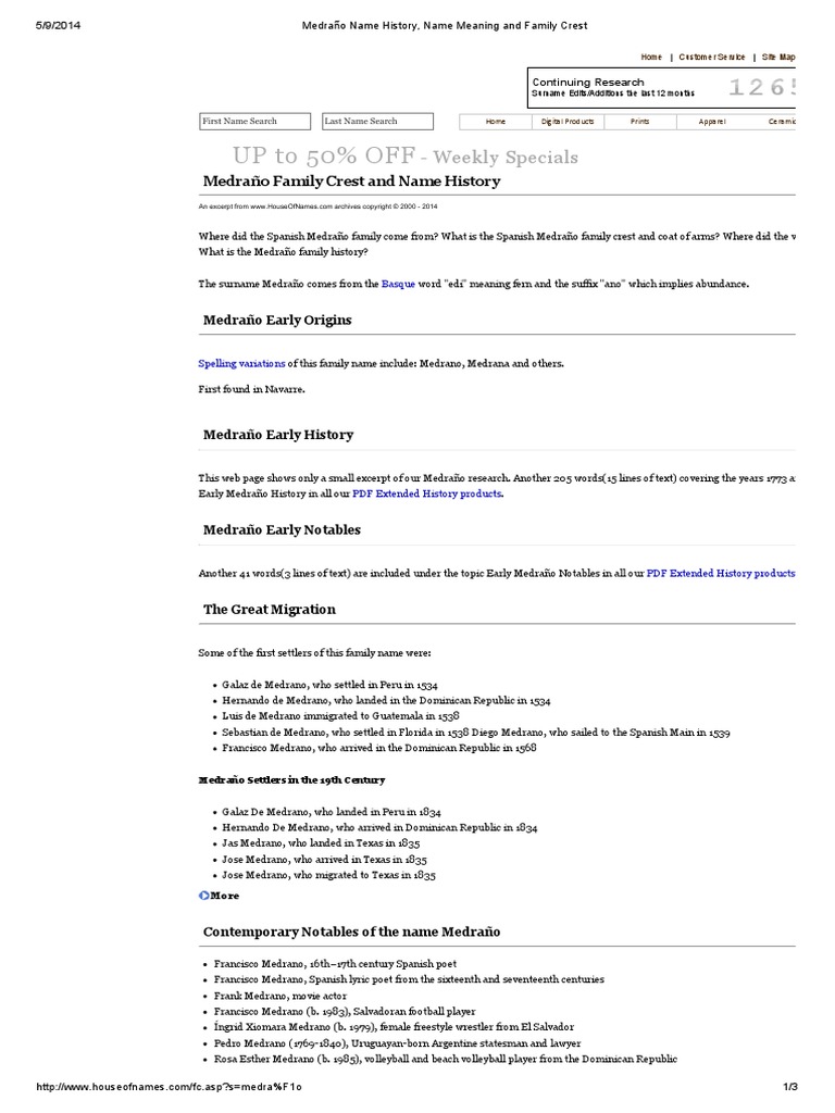 Medraño Name History, Name Meaning and Family Crest PDF | PDF ...