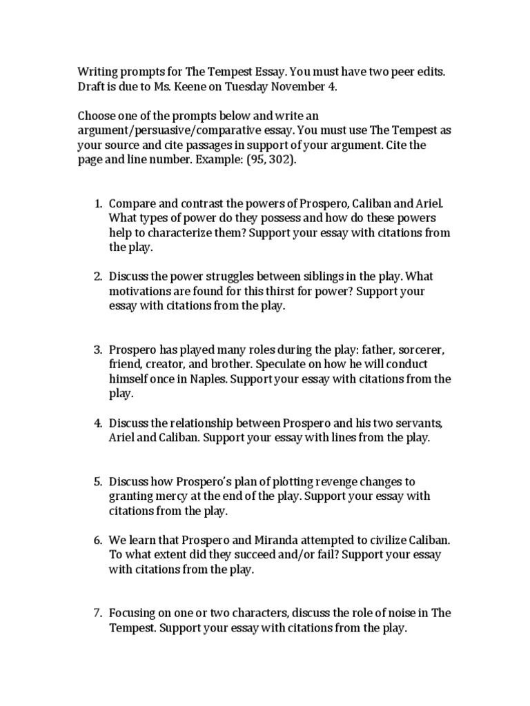 Tempest Essay Prompts and Guidelines | PDF | The Tempest
