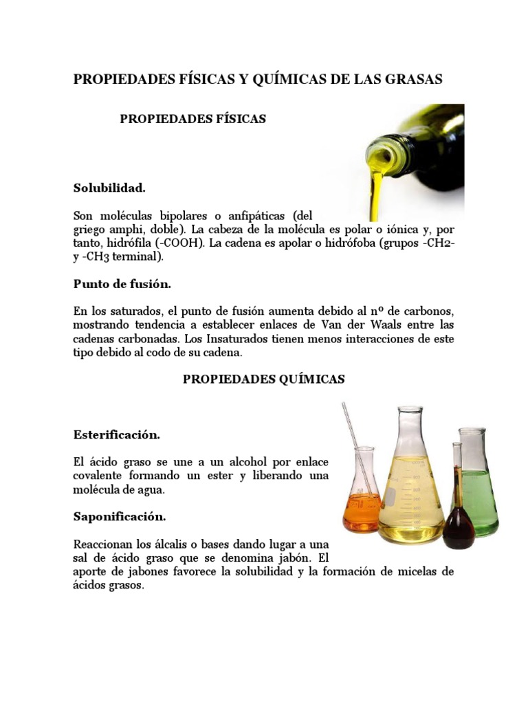 PROPIEDADES FÍSICAS Y QUÍMICAS DE LAS GRASAS.docx | Petróleo | Solubilidad