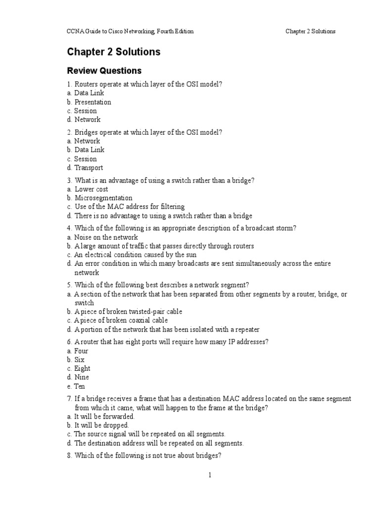 CCNA Guide To Networking - Ch2 - Quiz Solutions | PDF | Router (Computing) | Network Switch
