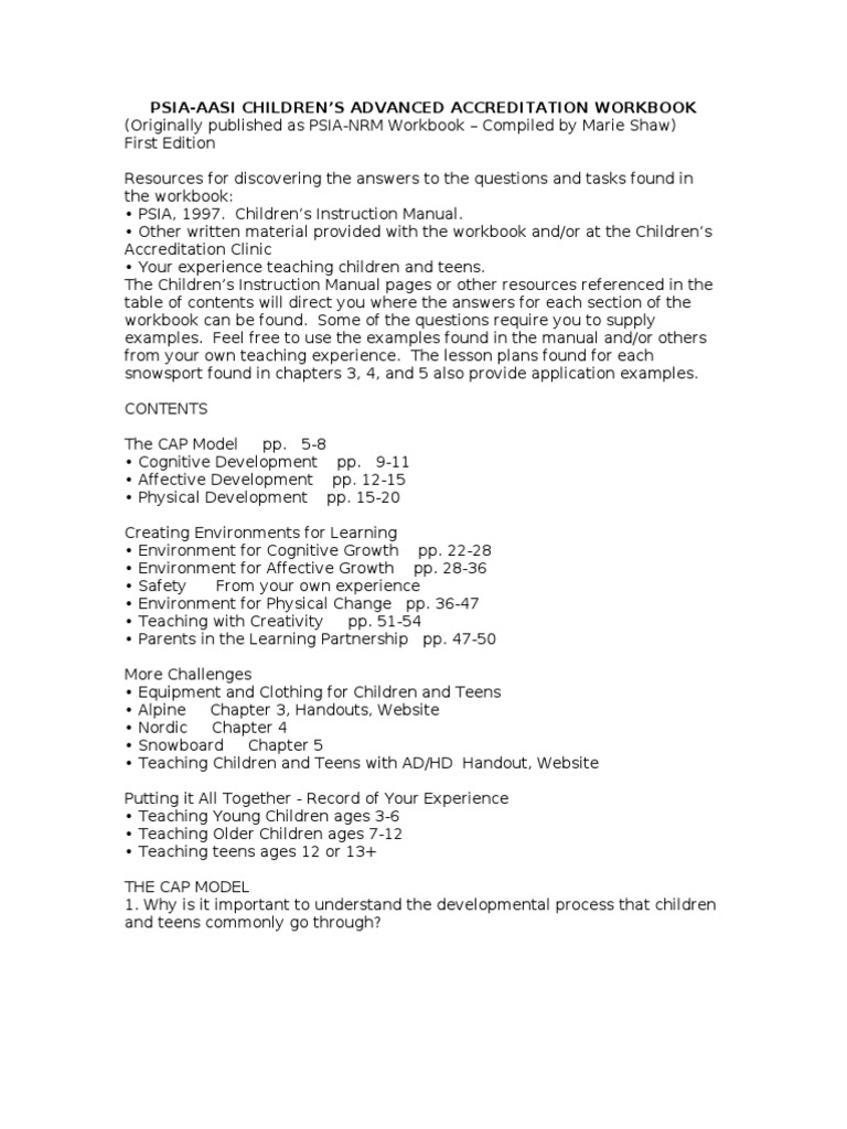 Psia-Aasi Children's Advanced Workbook | PDF | Adolescence | Learning