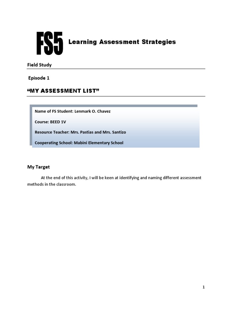 Assessment Strategies in Field Study 5 | PDF | Educational Assessment ...