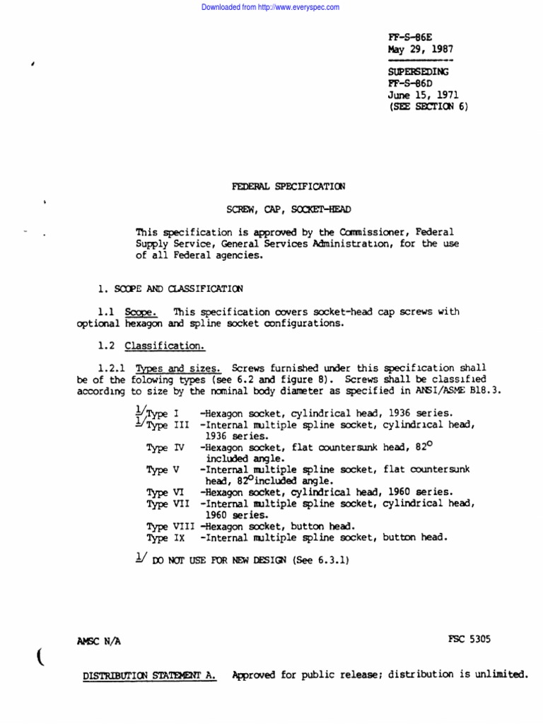 FF-S-86 Specification Overview | PDF