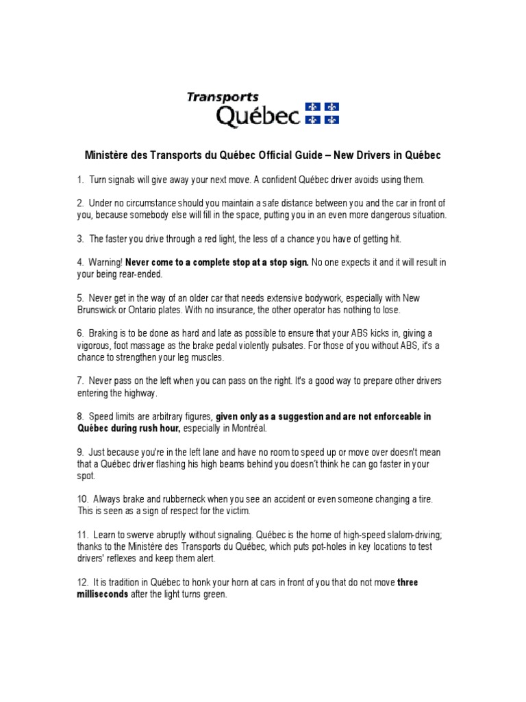 Quebec Driving Rules | PDF