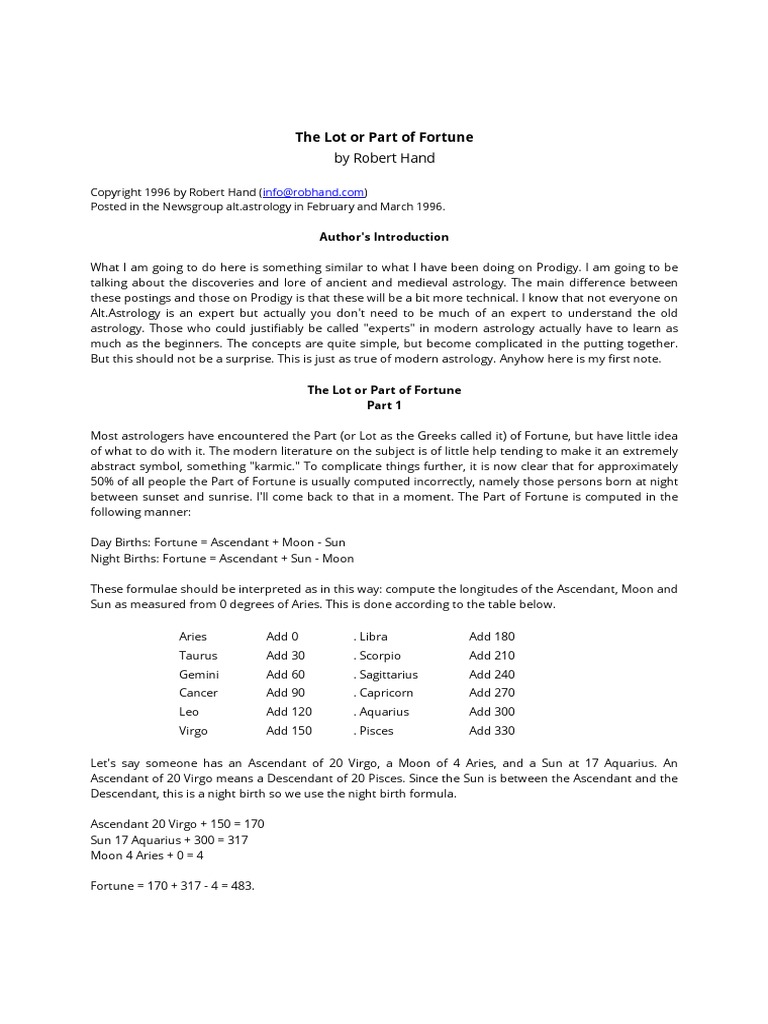 Pars Fortuna | PDF | Planets In Astrology | Astrology