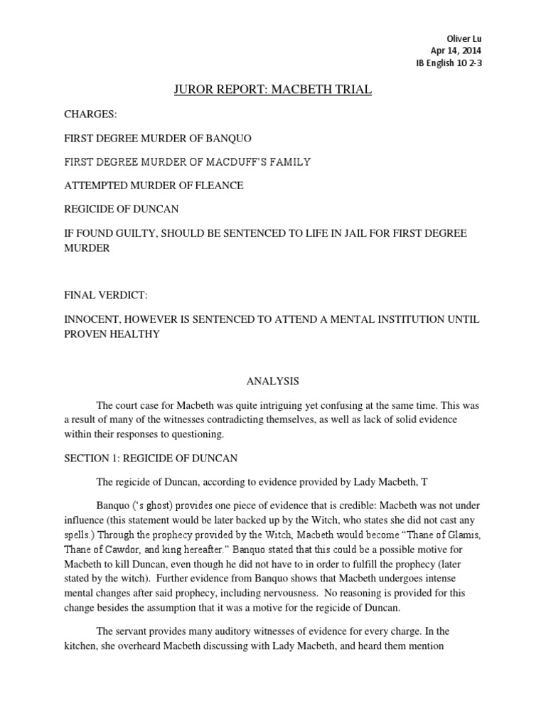 Macbeth Trial Notes | PDF | Macbeth | Criminal Law