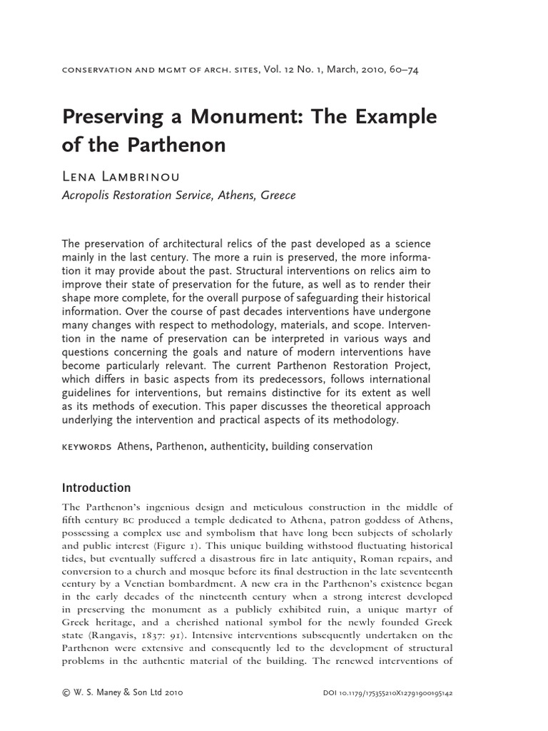 Preserving A Monument: The Example of The Parthenon by Lena Lambrinou ...