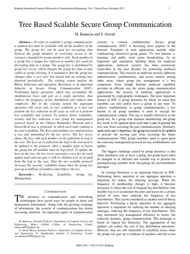 Tree Based Scalable Secure Group Communication | PDF | Multicast | Key (Cryptography)