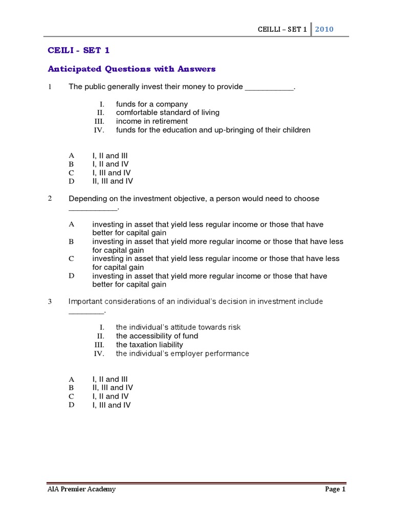 Ceili Sample Questions Set 1 | PDF | Life Insurance | Insurance