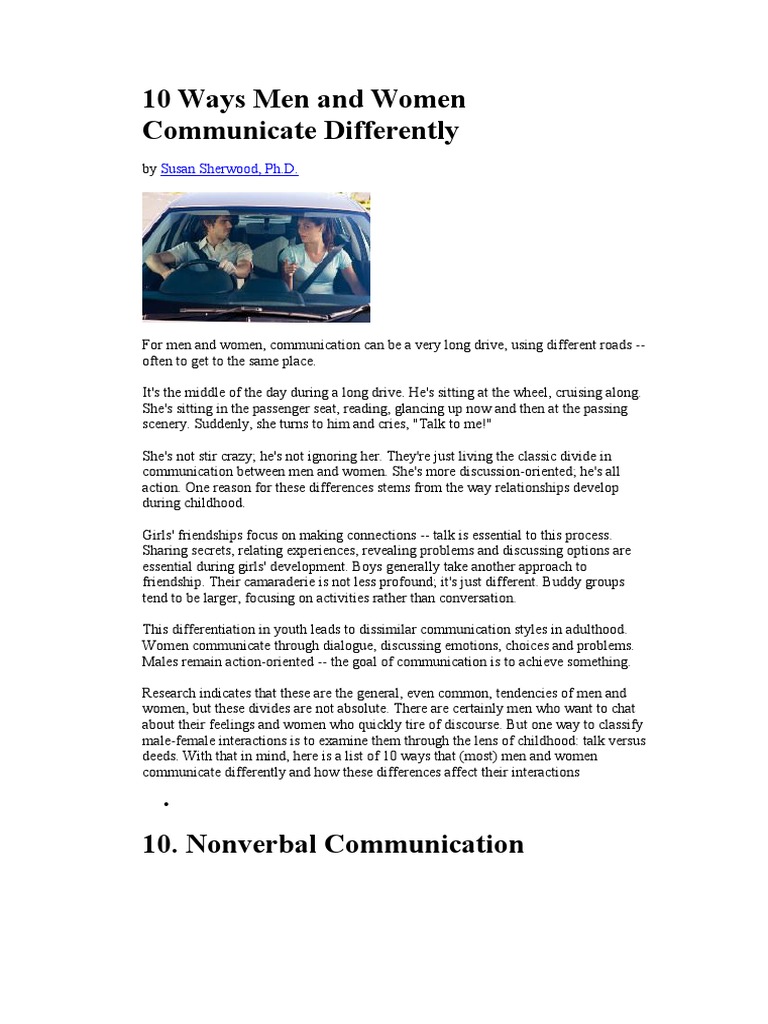 10 Ways Men and Women Communicate Differently | PDF | Nonverbal ...