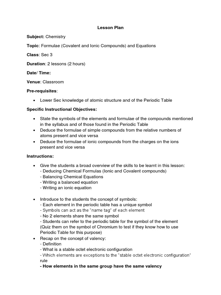 Lesson Plan | PDF | Ion | Chemical Compounds