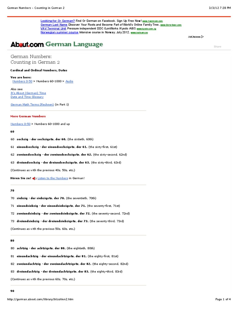 German Numbers - Counting in German 2 | PDF | Anno Domini | Common Era