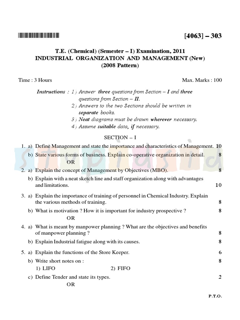 Industrial Organization & Management Exam | PDF