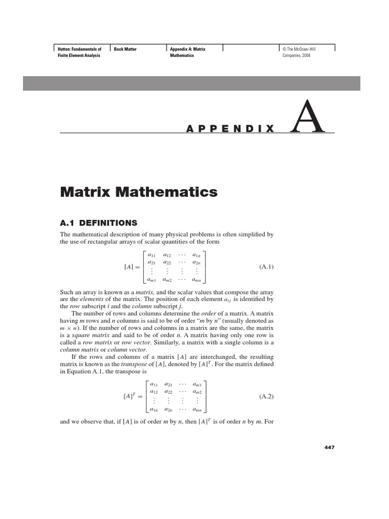 Matrix Mathematics: Appendix | PDF