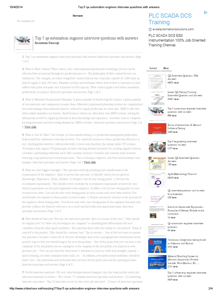 Top QA Automation Interview Questions | PDF | Inventory | Systems ...