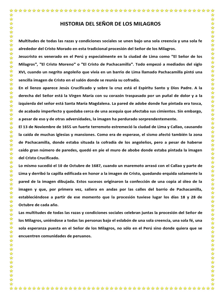 Historia Del Señor de Los Milagros | PDF | Bienestar | Medicina