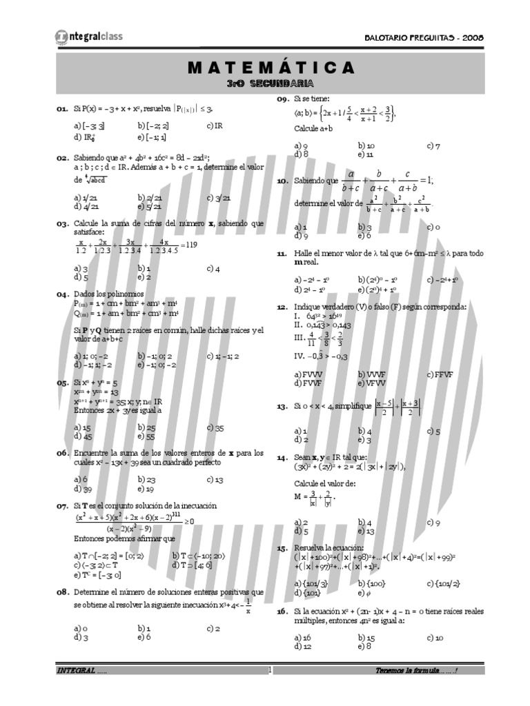 Matematica - 3ro Secundaria PDF | PDF | Álgebra abstracta | Funciones y mapeos