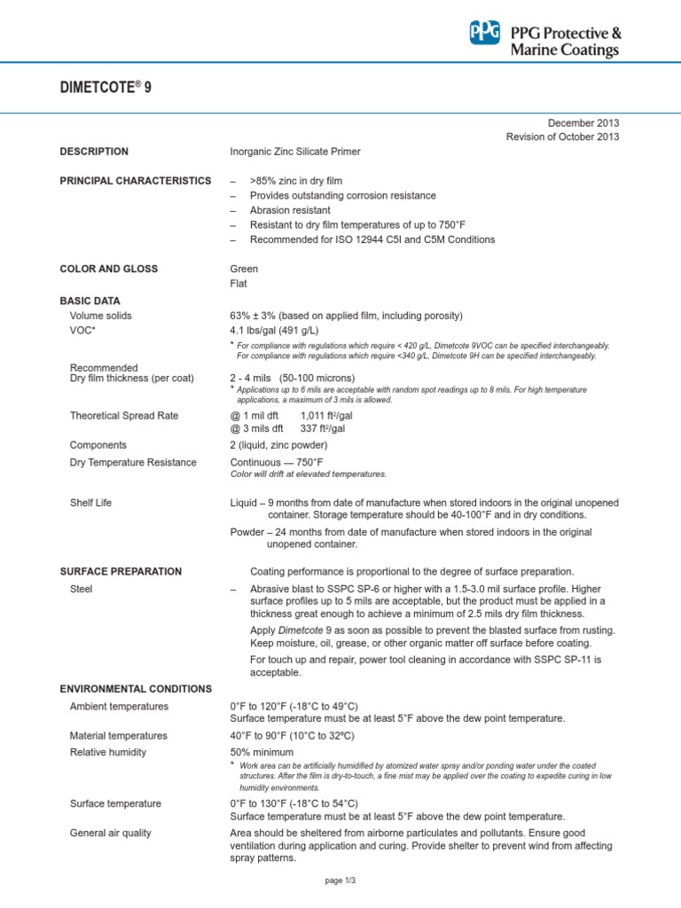Dimetcote 9 PDS AI | PDF | Paint | Materials