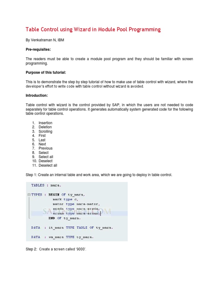 Table Control Using Wizard in Module Pool Programming | PDF | Sql | Databases