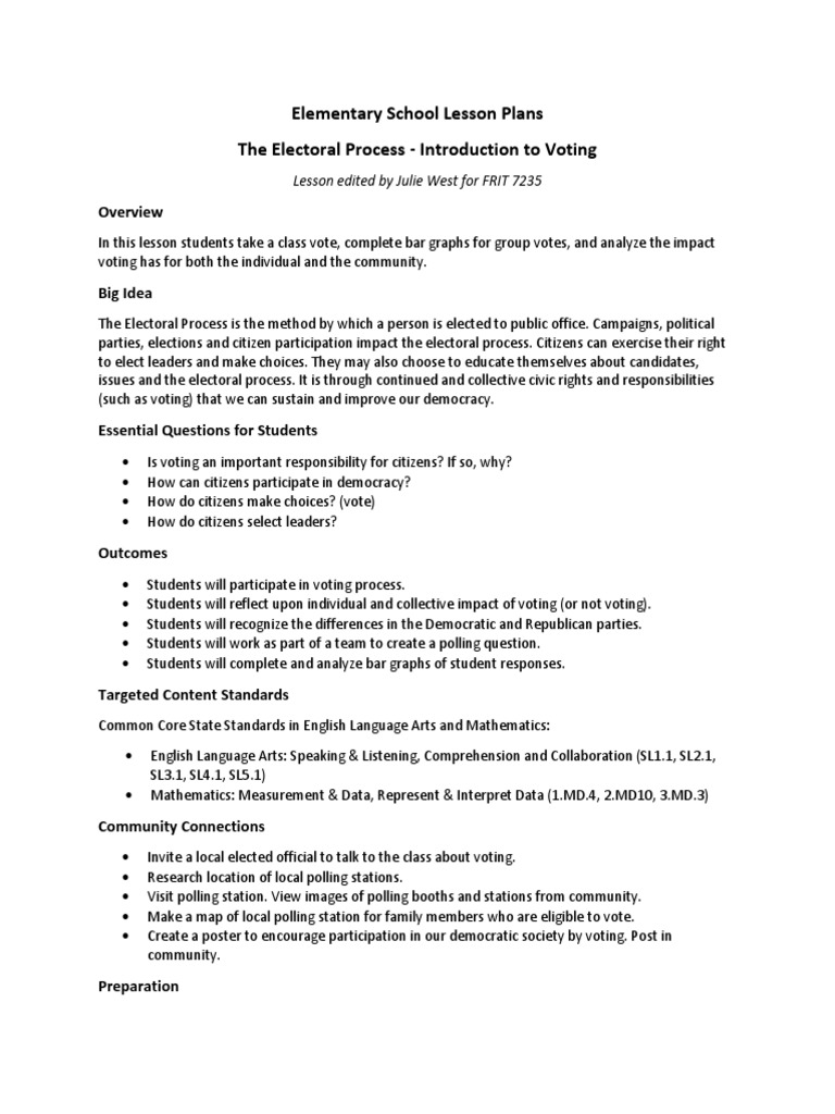 Elementary School Lesson Plans Voting | Download Free PDF | Polling ...