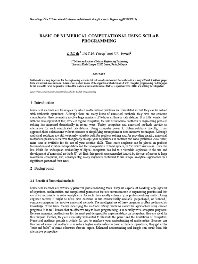 Basic Numerical Method Using Scilab-ID2069 | PDF | Matrix (Mathematics) | Numerical Analysis