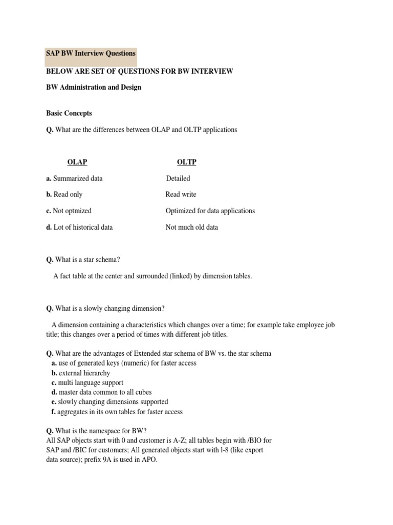 SAP BW Interview Questions | PDF | Specification (Technical Standard ...