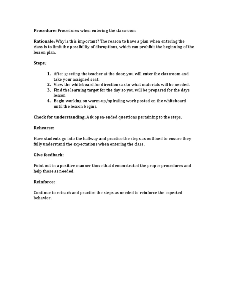 Classroom Entry and Exit Procedures | PDF | Classroom | Behaviorism